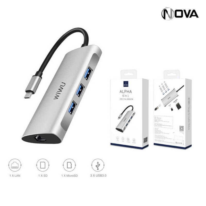 Adaptateur Wiwu Alpha 6 In 1 Multi-Port De Type C A631STR