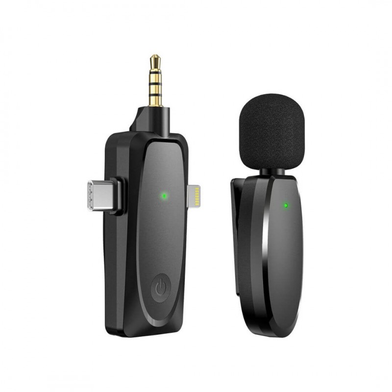 Microphone Lavalier sans fil 3-en-1 pour Android iPhone et PC
