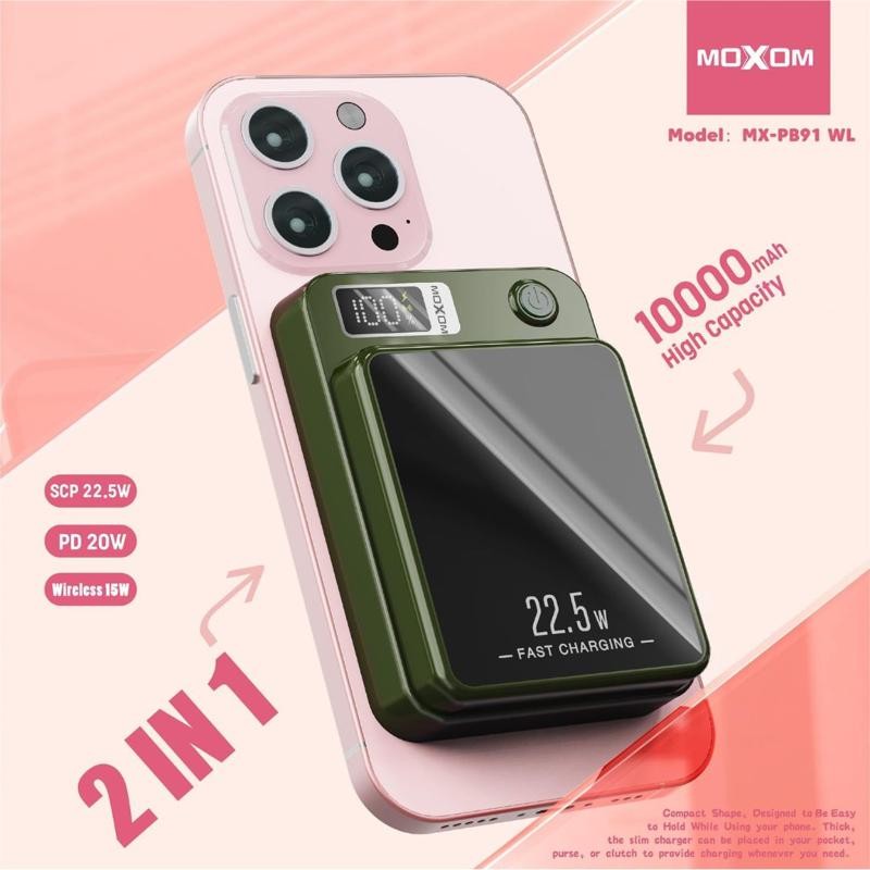 Wireless MOXOM Power Bank 2 en 1 Magnetic LCD PD 20W 10000mAh MX-PB91