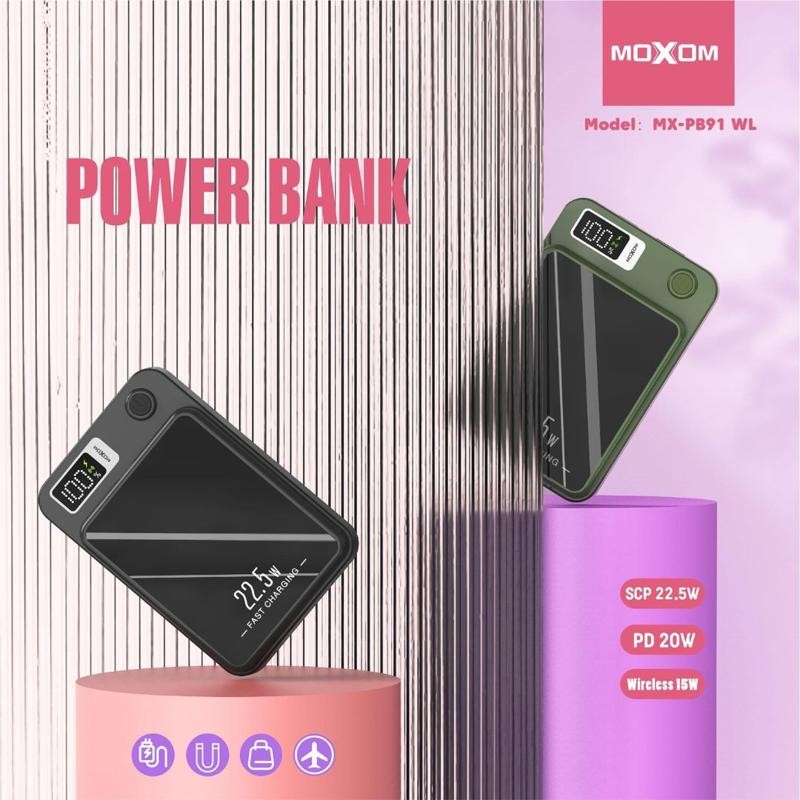Wireless MOXOM Power Bank 2 en 1 Magnetic LCD PD 20W 10000mAh MX-PB91