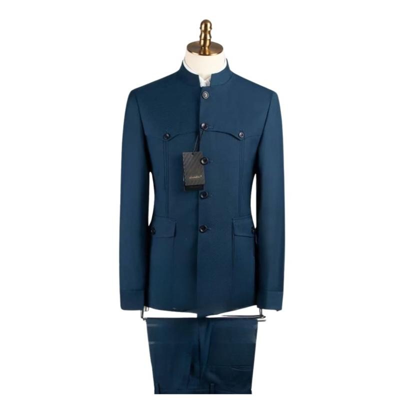 Costume Mao Bleu Pétrole - Élégance Dakar