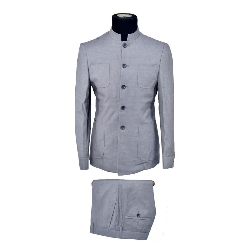 Costume homme gris clair col mao moderne
