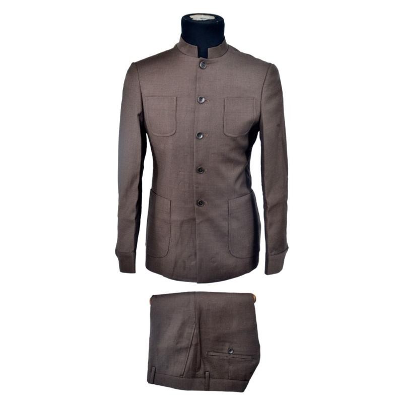 Costume homme marron foncé col mao chic