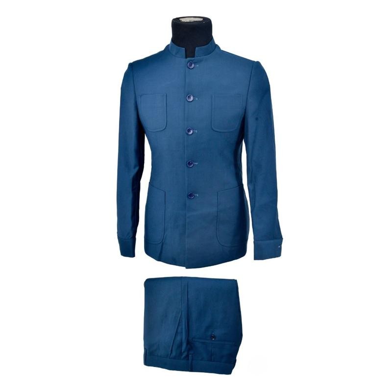 Costume homme bleu roi col mao chic
